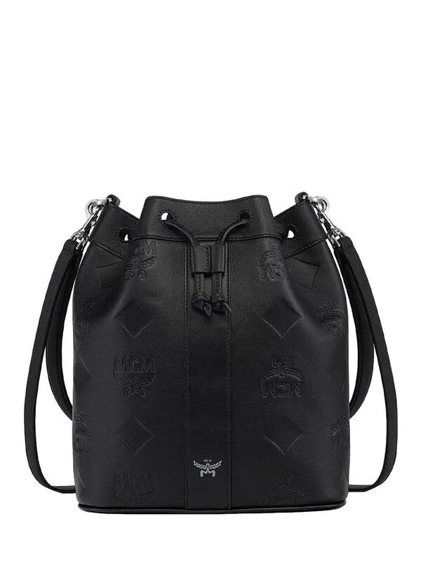 Mcm Medium Dessau Drawstring Bag In Maxi Monogram Leather - Black