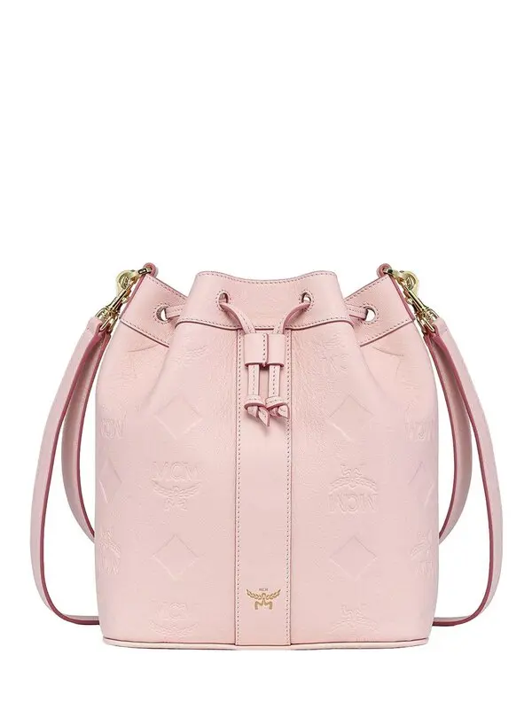 Mcm Medium Dessau Drawstring Bag In Maxi Monogram Leather - Lotus Pink
