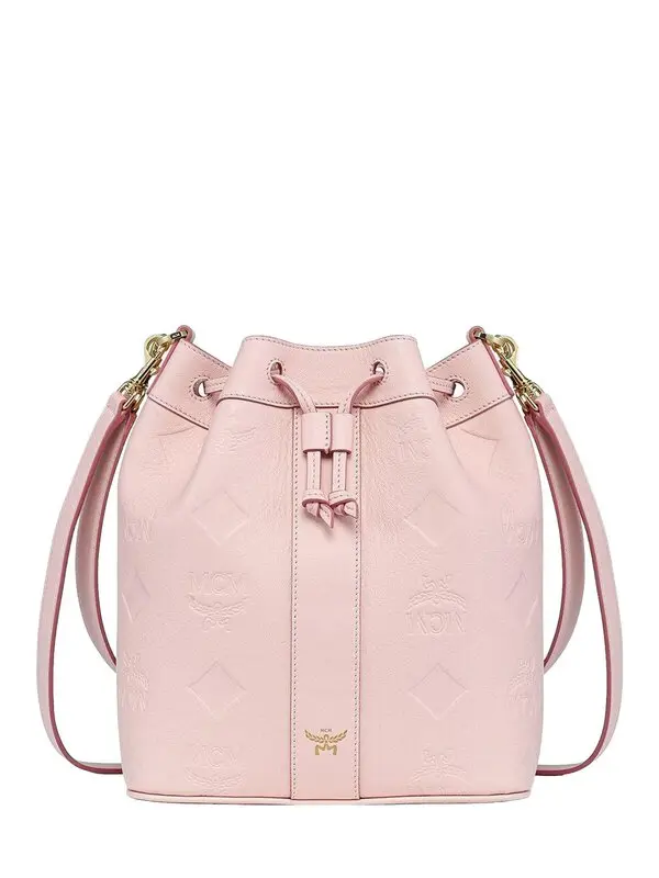 Mcm Medium Dessau Drawstring Bag In Maxi Monogram Leather - Lotus Pink