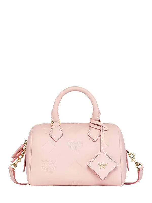 Mcm Small Ella Boston Bag In Maxi Monogram Leather - Lotus Pink