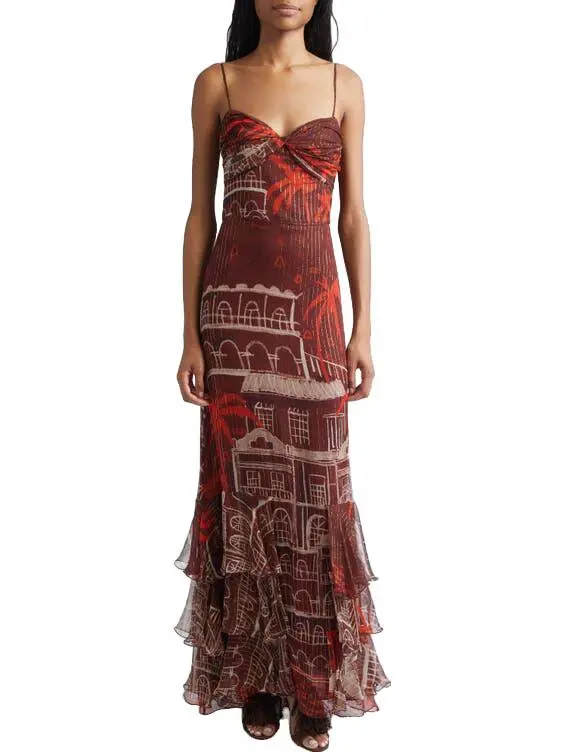Johanna Ortiz Pasos Nocturnos Printed Maxi Dress - Wine/red