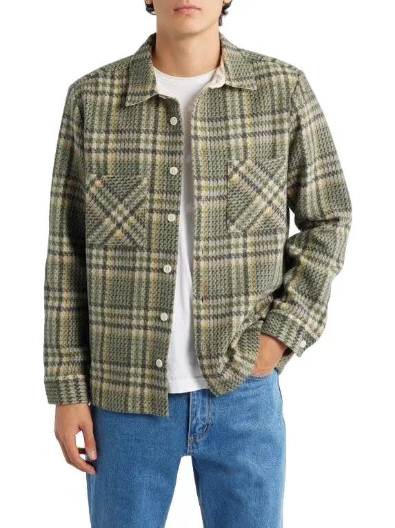 WAX LONDON Whiting Plaid Wool Blend Button-up Shirt Jacket - Green