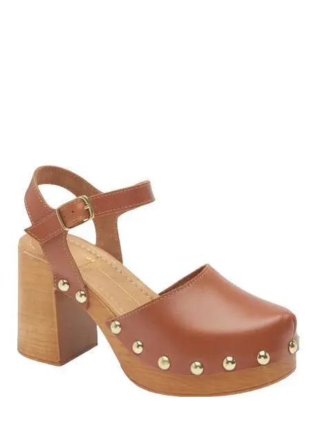 Dolce Vita Clover Ankle Strap Platform Clogs - Cognac Leather