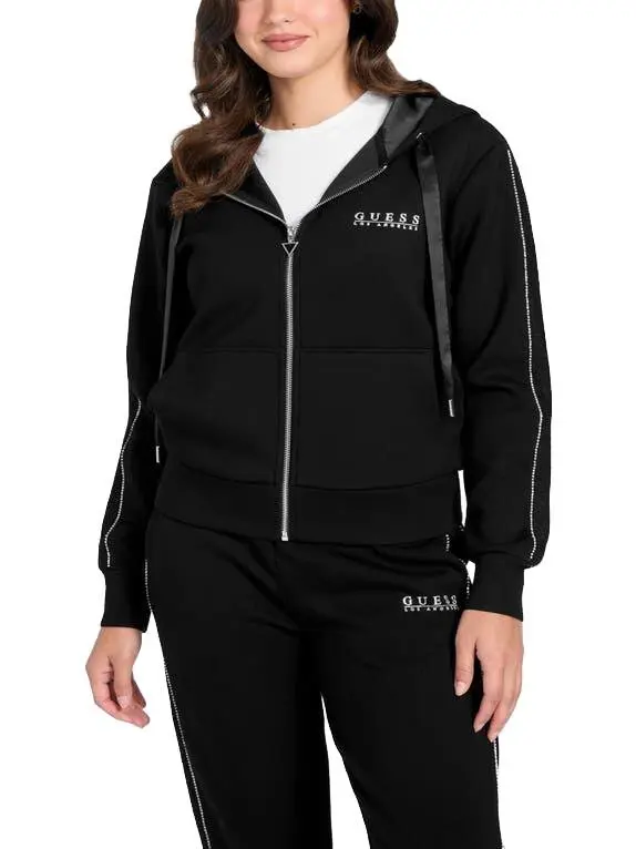 Guess Rhinestone Embellished Zip Hoodie - Jet Black-black