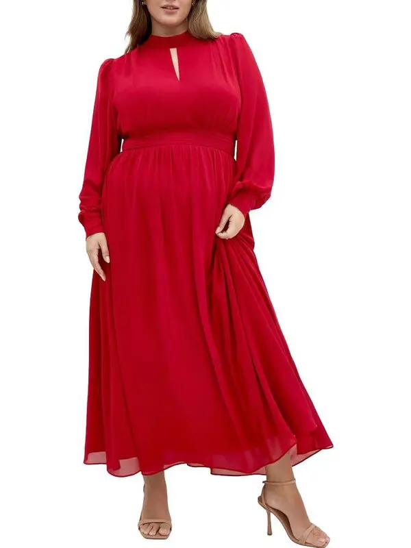 City Chic Long Sleeve Open Back Maxi Dress - Rosa