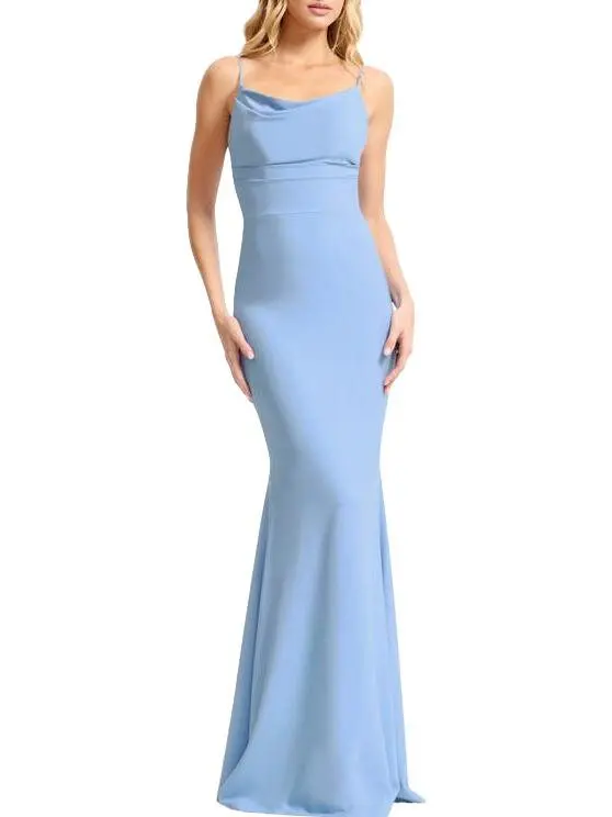 Dress The Population Eliana Cowl Neck Mermaid Gown - Sky