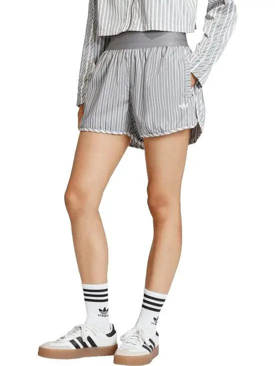 Adidas Originals By Alexander Wang Stripe High-rise Poplin Shorts - Grey Three/utility Black