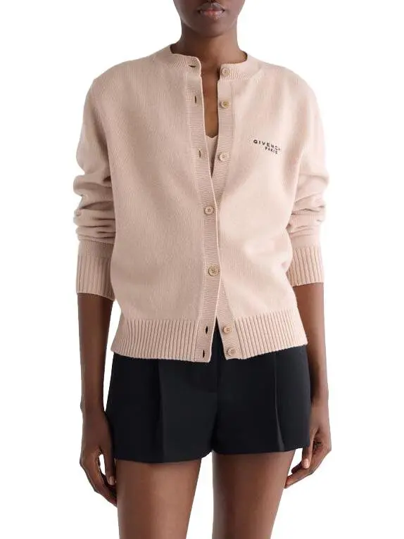Givenchy Embroidered Logo Wool & Cashmere Cardigan - Light Pink