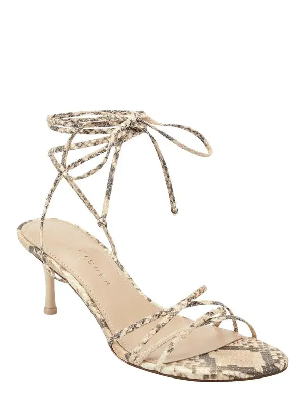Marc Fisher Gineva Ankle Wrap Kitten Heel Sandal - Light Natural
