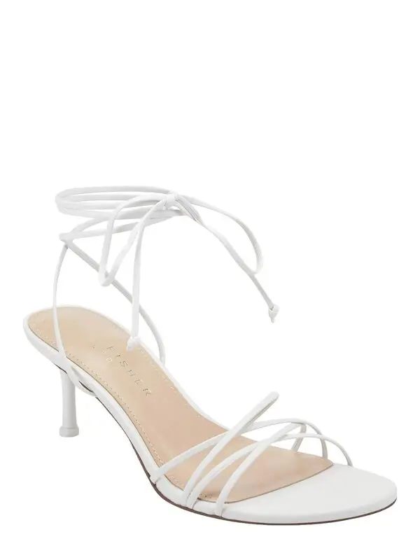 Marc Fisher Gineva Ankle Wrap Kitten Heel Sandal - White