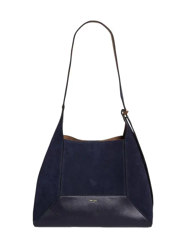 JIMMY CHOO Medium Diamond Leather And Suede Hobo Bag - Marine/gold