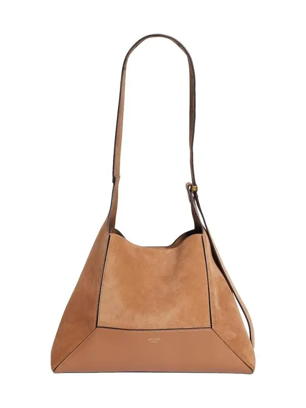 JIMMY CHOO Medium Diamond Leather And Suede Hobo Bag - Toffee/gold
