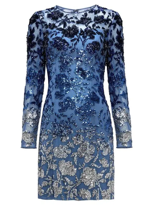 Jenny Packham Jazz Sequin-embellished Floral-pattern Mini Dress - Denim