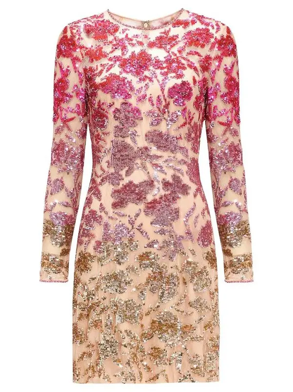 Jenny Packham Jazz Sequin-embellished Floral-pattern Mini Dress - Morganite