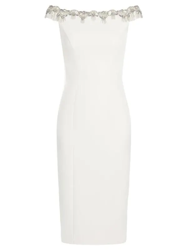 Jenny Packham Valorie Beaded Off-shoulder Midi Dress - Vanilla