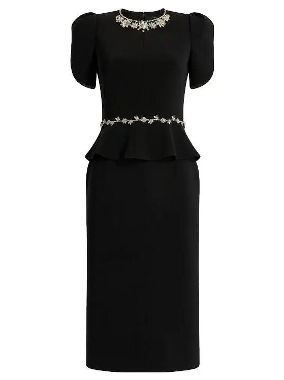 Jenny Packham Jules Floral-embellished Midi Dress - Liquorice