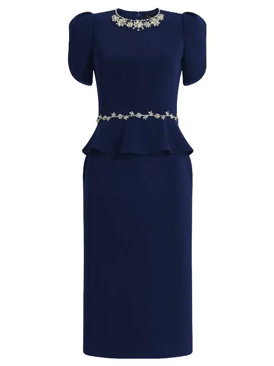 Jenny Packham Jules Floral-embellished Midi Dress - Midnight Kiss