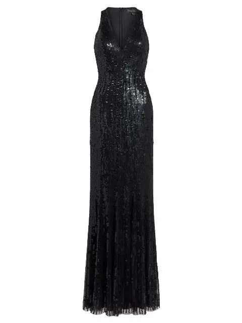 Jenny Packham Sequin Embellished V-neck Gown - Liquorice