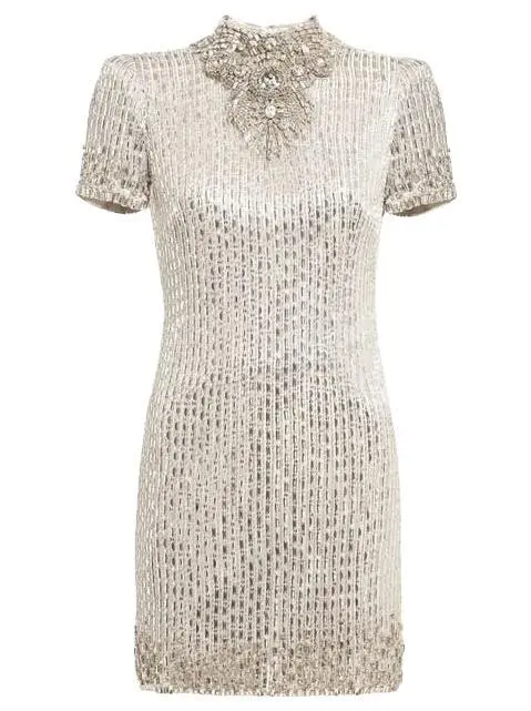 Jenny Packham Kitty Crystal-embellished Turtleneck Mini Dress - Ammonite