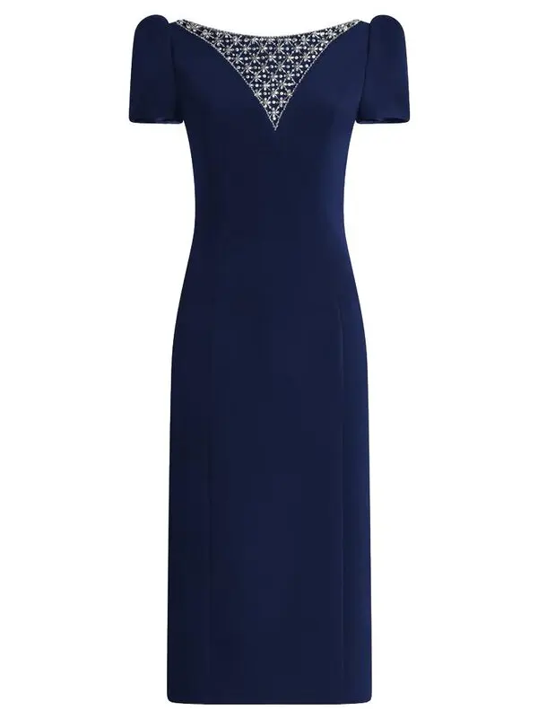 Jenny Packham Vienna Embellished Puff-sleeve Midi Dress - Midnight Kiss