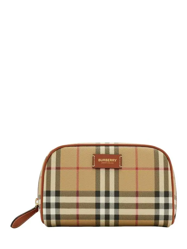 Burberry Small Check Travel Pouch - Archive Beige/briar Brown
