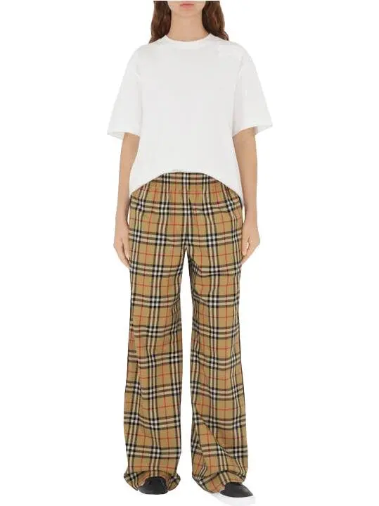 Burberry Check Cotton Wide-leg Trousers - Archive Beige