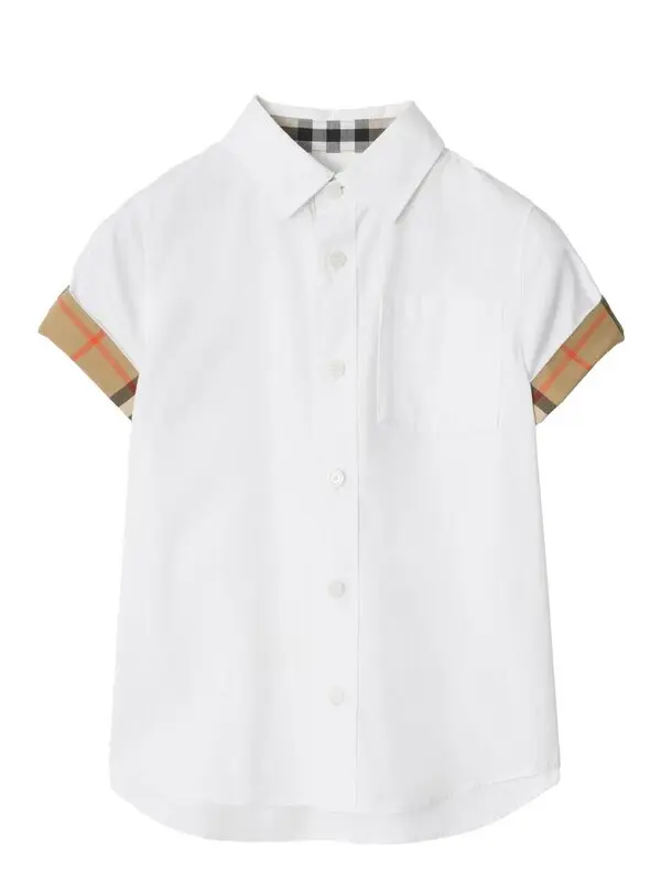 Burberry Check Trim Cotton Poplin Shirt - White