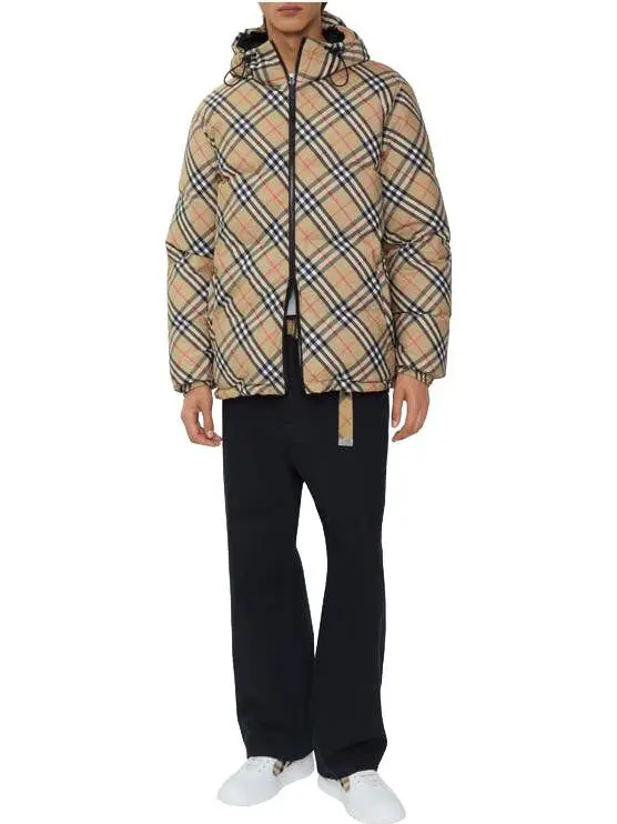 Burberry Reversible Check Hooded Puffer Jacket - Sand Beige