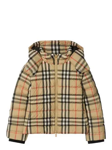 Burberry Check Hooded Puffer Jacket - Sand Beige