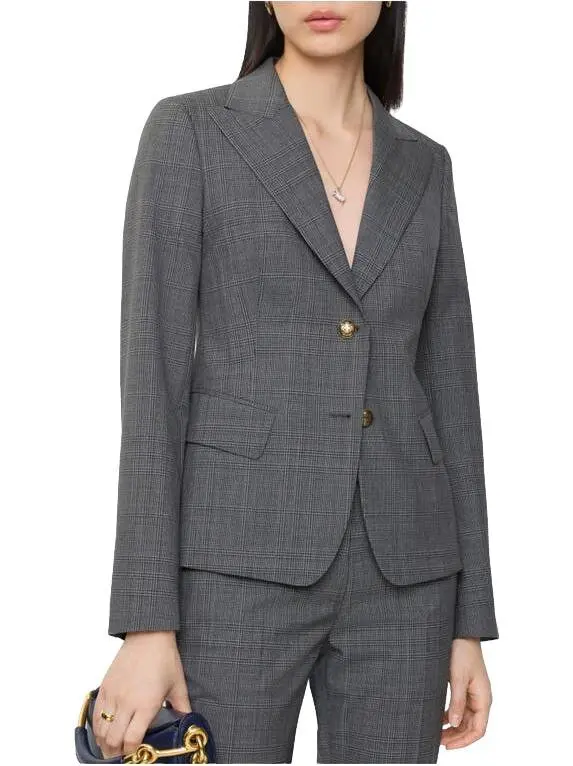 Burberry Check Wool Tailored Jacket - Silhouette Blue/granite Grey