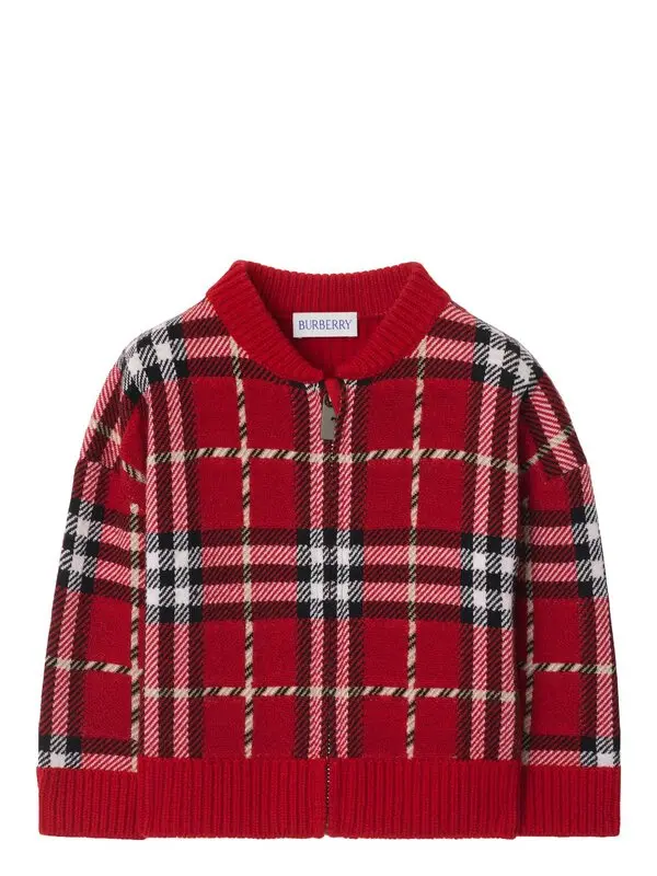 Burberry Check Wool Bomber Jacket - Poppy Red