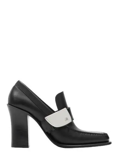 Burberry Leather London Shield Heeled Loafers - Black