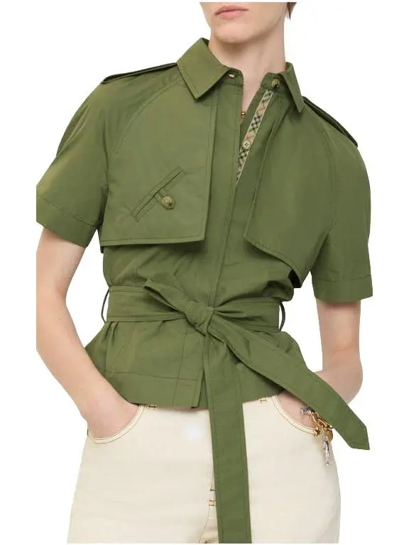 Burberry Cropped Cotton Poplin Trench Shirt - Pasture Green