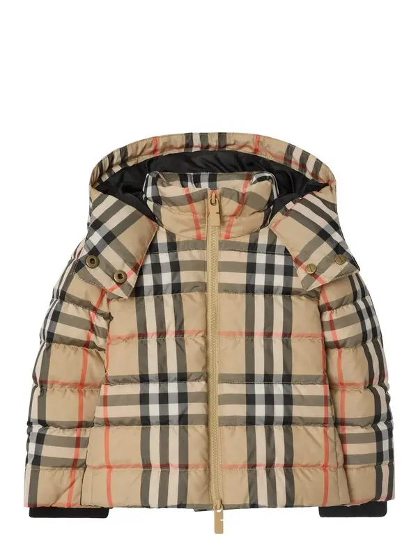 Burberry Check Hooded Puffer Jacket - Sand Beige
