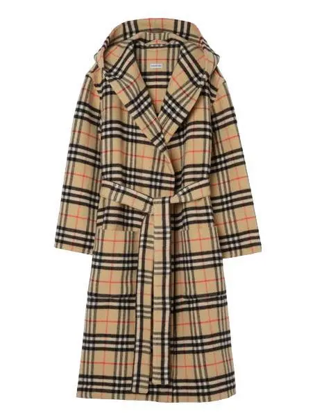 Burberry Check Wool Cashmere Robe - Sand Beige