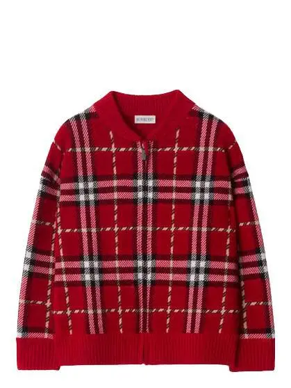 Burberry Check Wool Bomber Jacket - Poppy Red