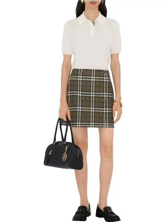 Burberry Check Bonded Wool Trench Mini Skirt - Shrub/yew