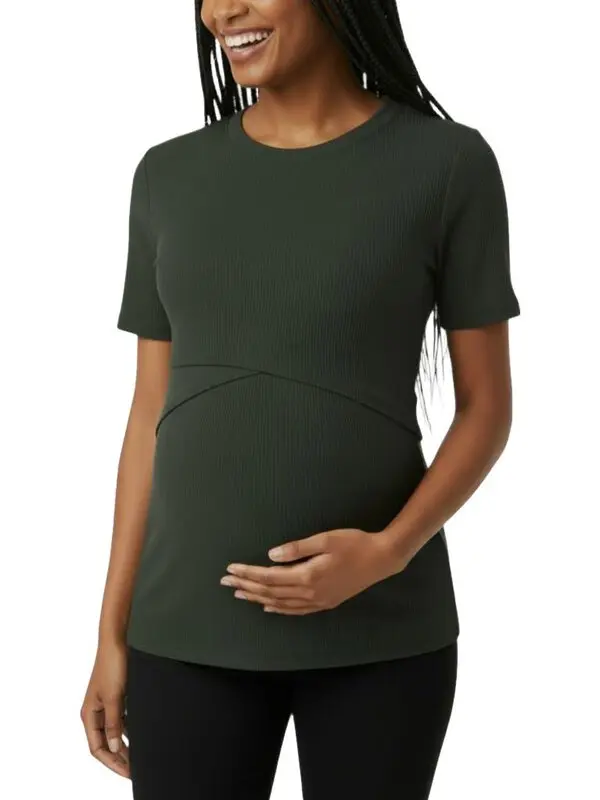 Motherhood Maternity Crew Neck Cross Over Nursing Short Sleeve Top - Deep Depths