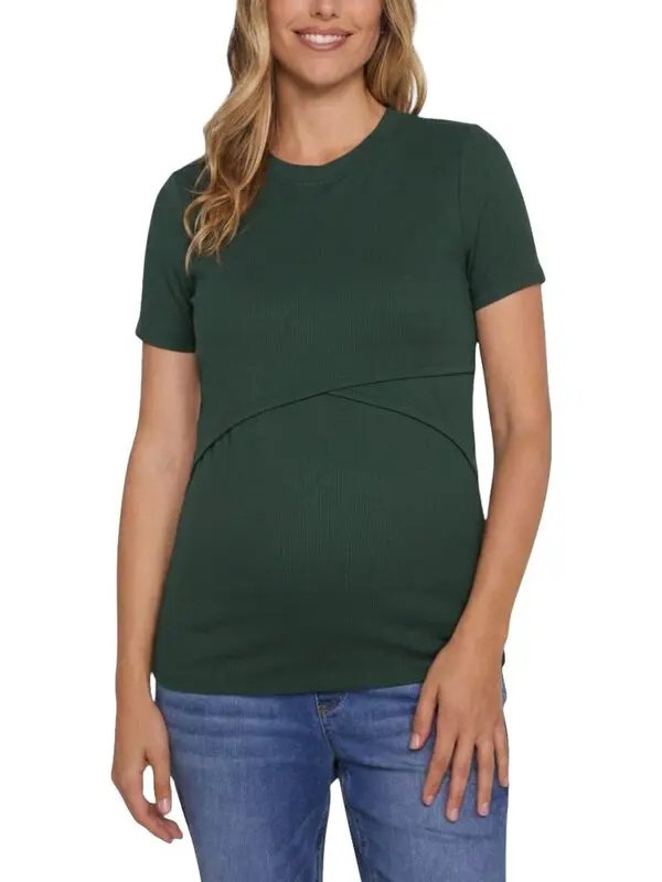 Motherhood Maternity Crew Neck Cross Over Nursing Short Sleeve Top - Deep Depths