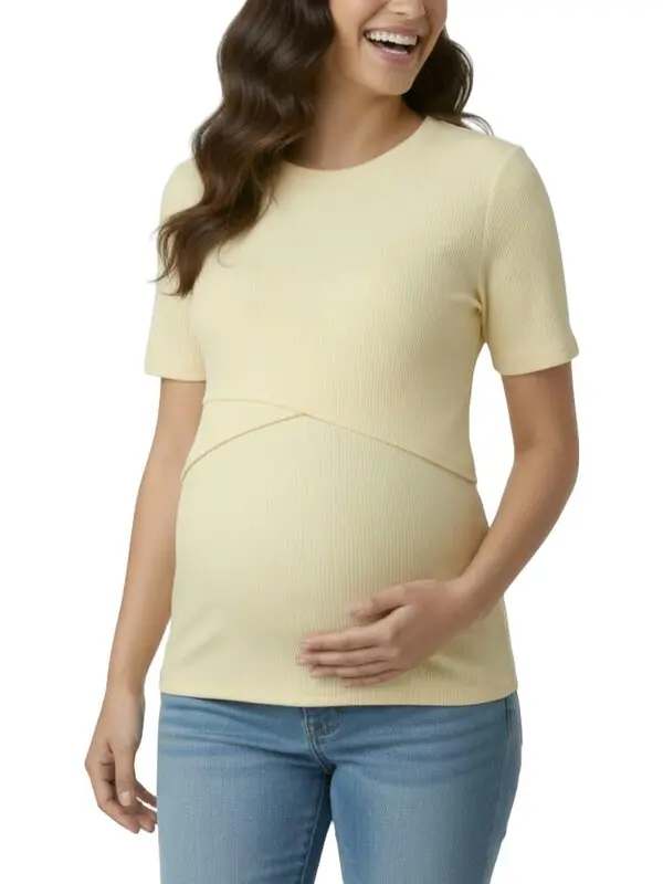 Motherhood Maternity Crew Neck Cross Over Nursing Short Sleeve Top - Soft Yellow