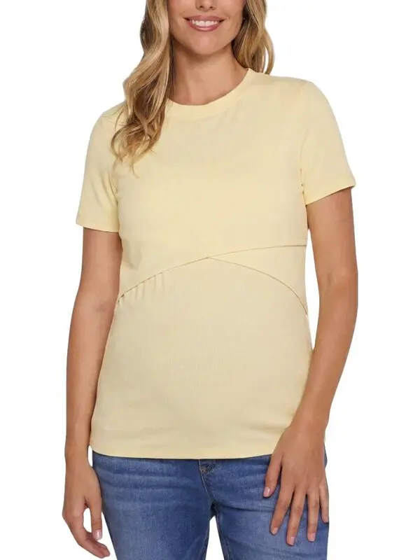 Motherhood Maternity Crew Neck Cross Over Nursing Short Sleeve Top - Soft Yellow