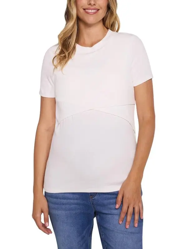 Motherhood Maternity Crew Neck Cross Over Nursing Short Sleeve Top - White