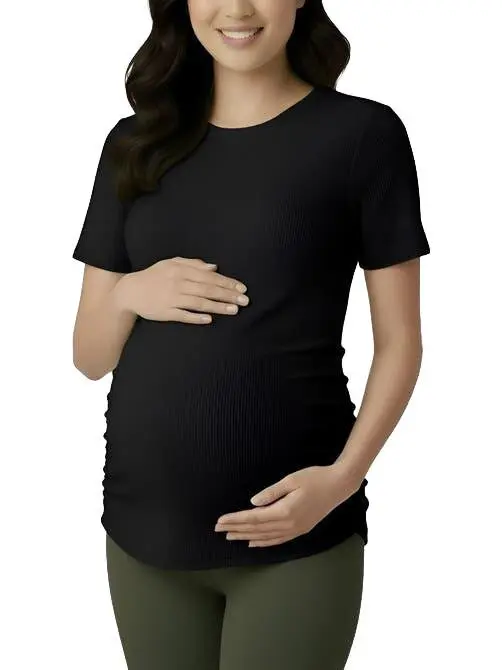 Motherhood Maternity Crew Neck Side-ruched Maternity Short Sleeve Top - Black