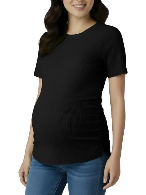 Motherhood Maternity Crew Neck Side-ruched Maternity Short Sleeve Top - Black