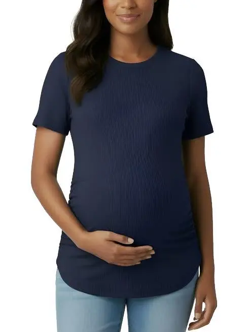 Motherhood Maternity Crew Neck Side-ruched Maternity Short Sleeve Top - Peacoat
