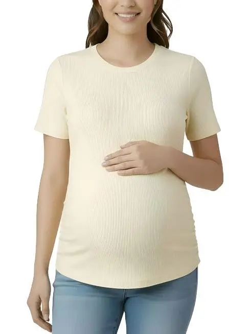Motherhood Maternity Crew Neck Side-ruched Maternity Short Sleeve Top - Soft Yellow