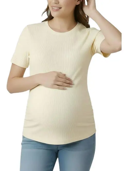 Motherhood Maternity Crew Neck Side-ruched Maternity Short Sleeve Top - Soft Yellow