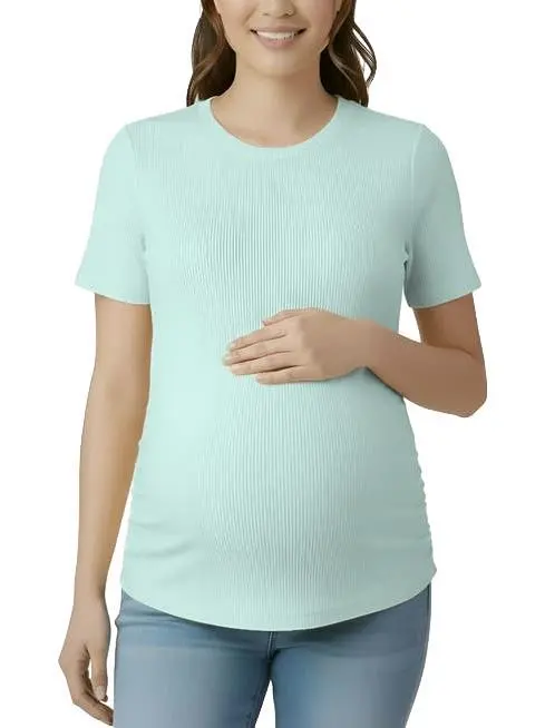 Motherhood Maternity Crew Neck Side-ruched Maternity Short Sleeve Top - Whispering Blue