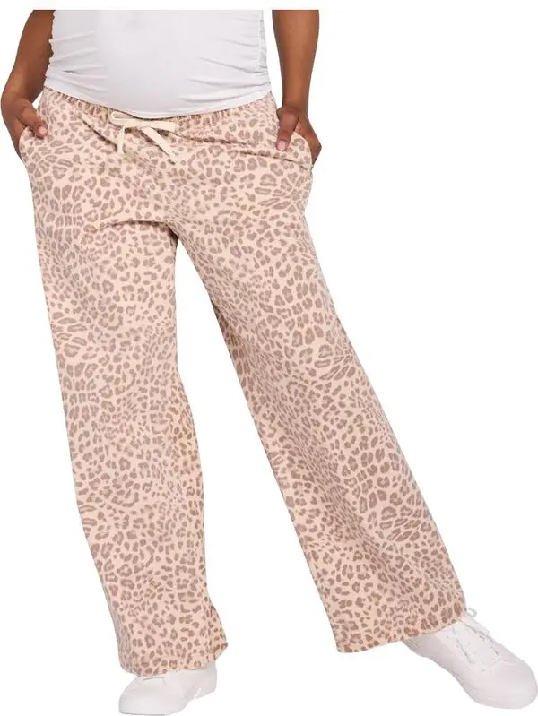Motherhood Maternity Under The Belly Tie Waist Wide Leg Pant - Cheetah Print