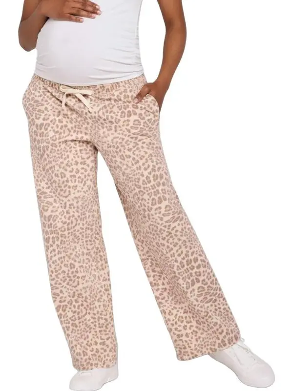 Motherhood Maternity Under The Belly Tie Waist Wide Leg Pant - Cheetah Print
